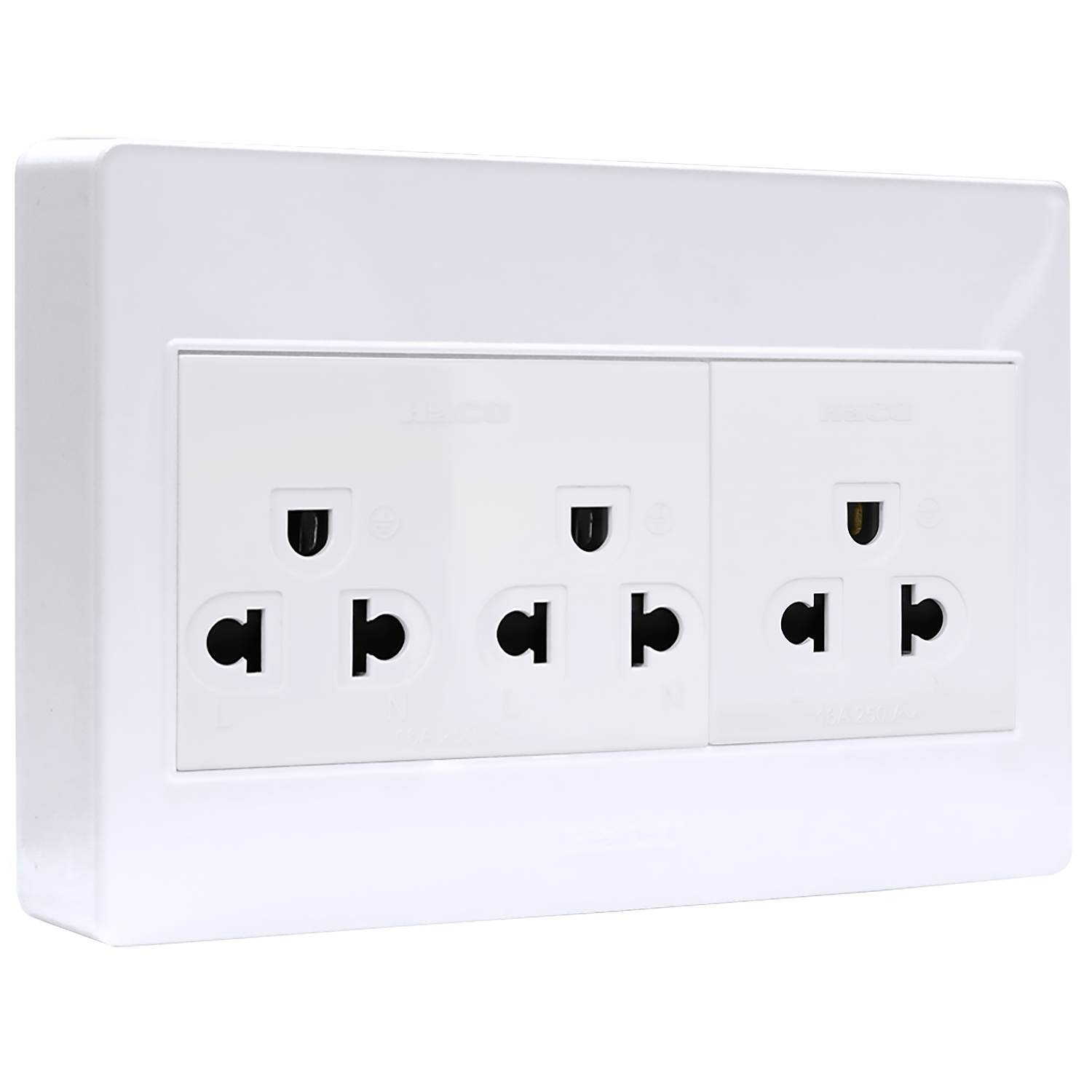 Haco-M4N-E30 TRIPLE EURO-AMERICAN SOCKET SET (WHITE COLOR) | Easy Hardware
